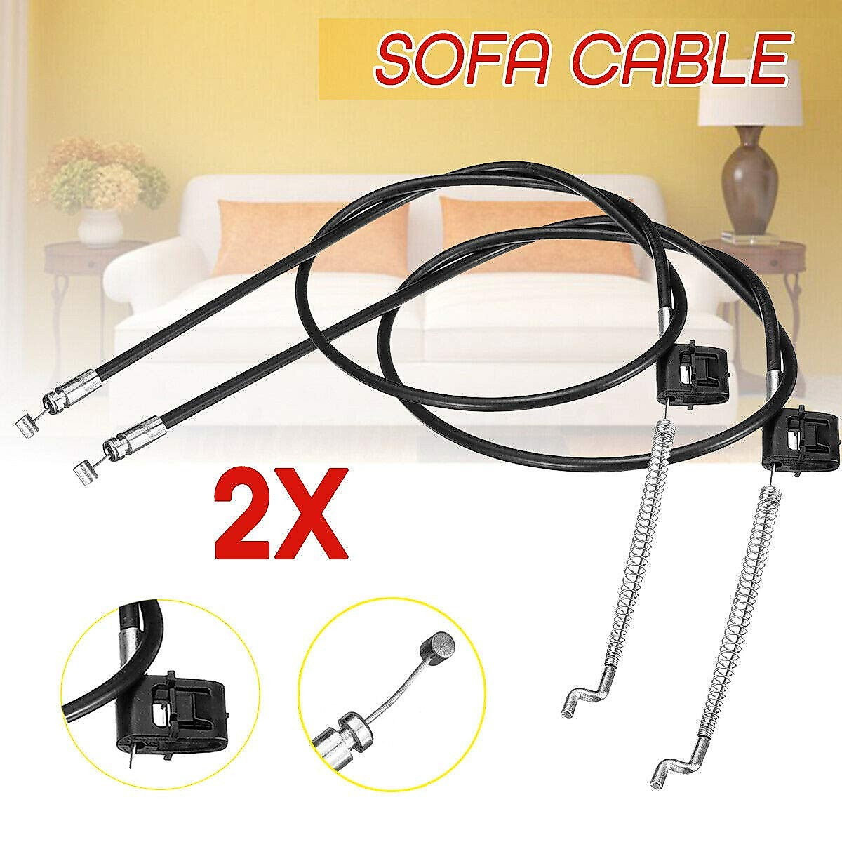 2 Pack Universal Metal Sofa Handle Cable Recliner Chair Couch Release Lever Replacement Cable Total Length Approx 34.2" Black