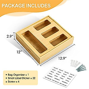 pentaQ Ziplock Bag Organizer, Food Plastic Storage Bag Holder for Kitchen Drawer, Wall Mountable Kitchen Organization and Storage for Gallon, Quart, Sandwich and Snack Variety Size Bag (Natural)
