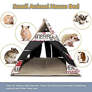 enheng Small Pet Hideout Cute Hand Drawn Christmas Labels Hamster House Guinea Pig Playhouse for Dwarf Rabbits Hedgehogs Chinchillas