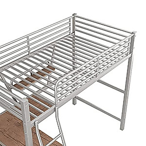 Anwickmak Twin Size Loft Bed with Desk and Shelf, Metal Loft Bed Frame, Loft Bed with Ladders and Safety Guard Rails for Boys,Girls, Teens, Adults