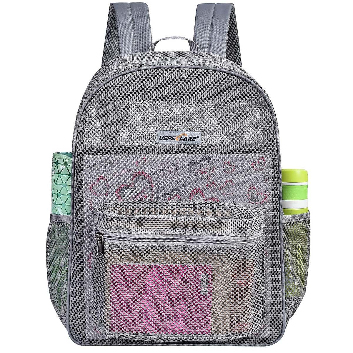 USPECLARE Heavy Duty Semi-Transparent Mesh Backpack，See Through College Student Backpack (Grey)