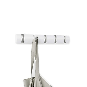 Umbra Flip Wall Mounted Floating Rack – Modern, Sleek, Space-Saving Hanger with Retractable Hooks to Hang Coats, Scarves, Purses and More, 5, White