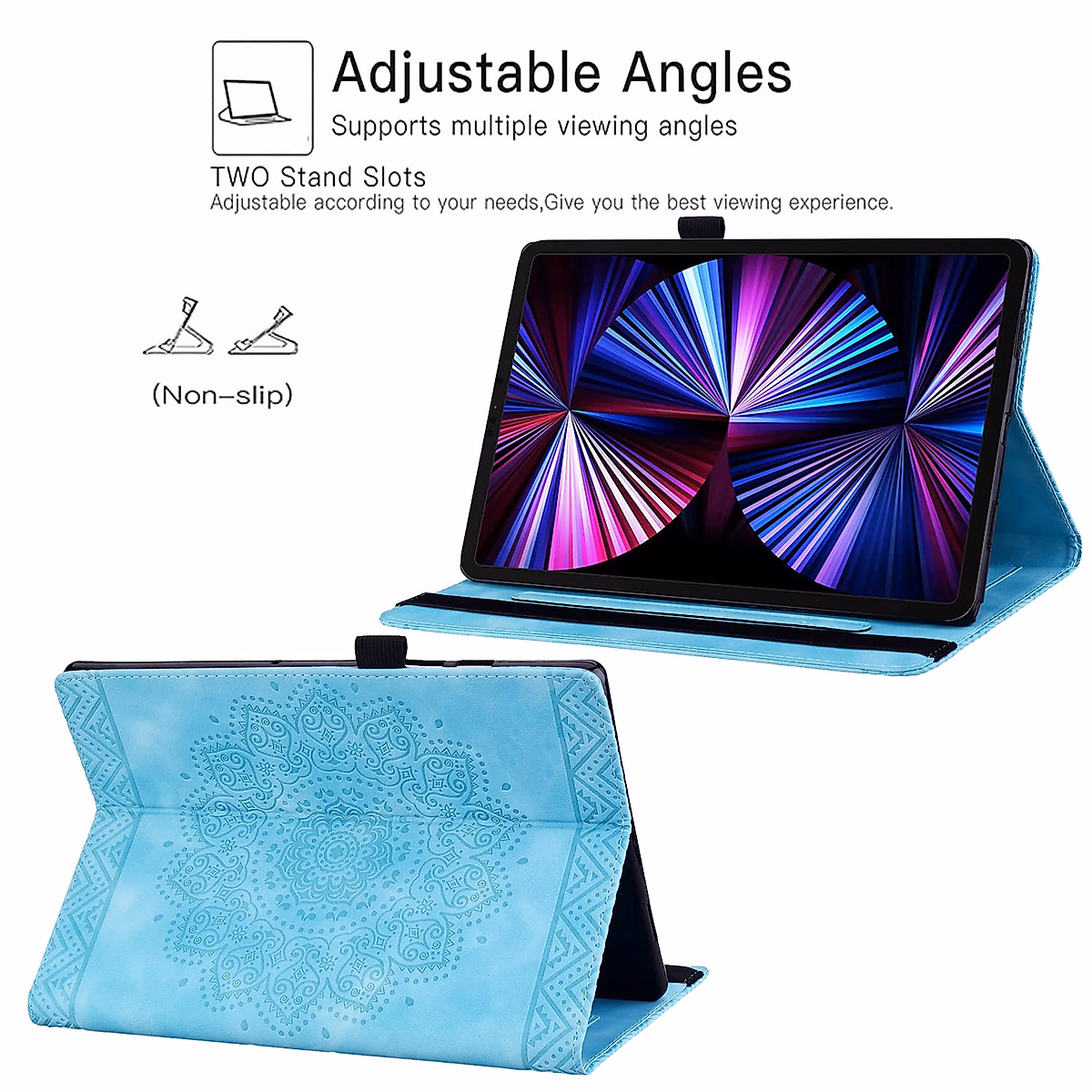 Rosbtib Case Compatible with Samsung Galaxy Tab S9/S8/S7 Cover, Premium PU Leather Folio Cover with Mandala Embossed Design for Galaxy Tab S9/S8/S7 - Blue
