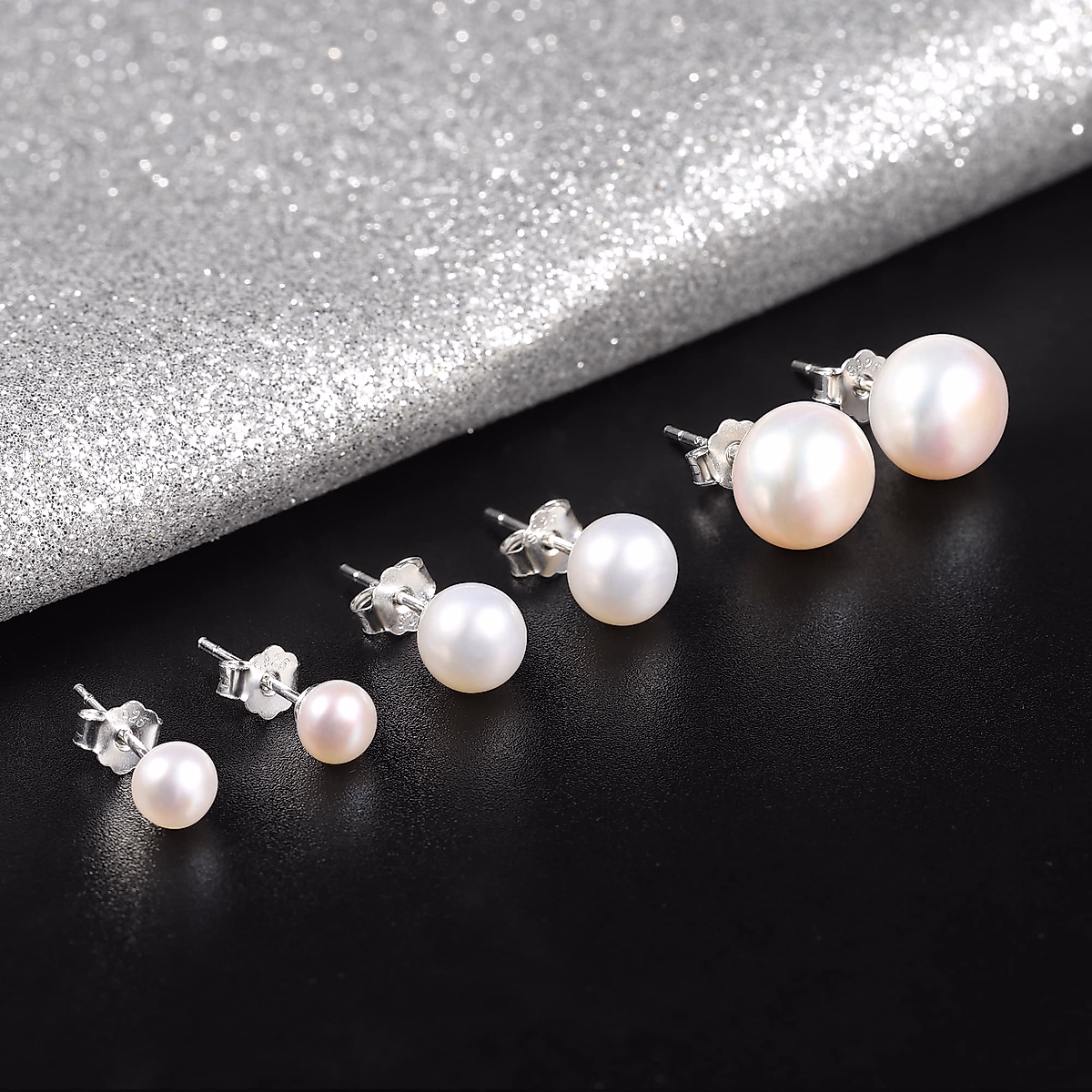 Lancharmed Sterling Silver Pearl Stud Earrings for Women AAA White Pearl Studs Hypoallergenic Pearls Studs Set(6/7/9 mm)