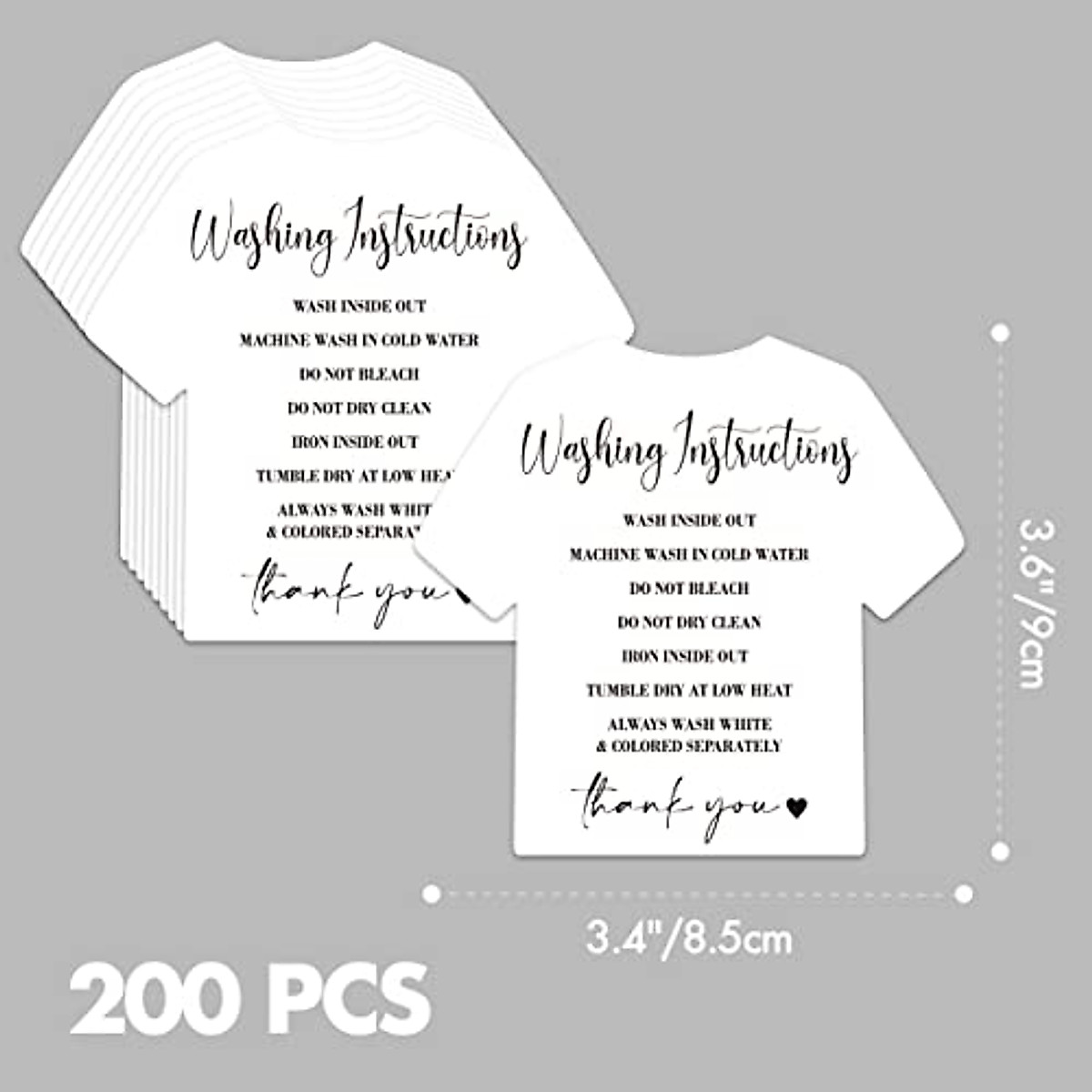 200 PCS T Shirt Washing Instruction Cards, Clothes Cleaning Care Instruction Insert Customer Direction Card for Small Business Online Shop Owner (3.6” x 3.4”)
