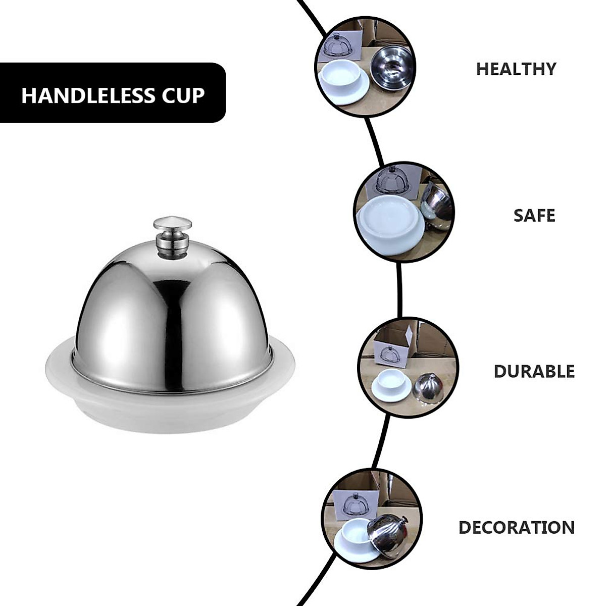 DOITOOL Ceramic Baking Bowls with Stainless Steel Lid Dish Ramekins Fruit Bowl Glass Cover Cake Stand Desert Platter Cheese Cloche Dome for Desserts Fruits Snack Candy