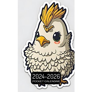 Pocket Calendar 2024-2026: Two-Year Monthly Planner for Purse , 36 Months from January 2024 to December 2026 | Kawaii cartoon chicken | Vermeer style