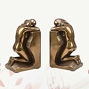 Bookends 2Pcs Beauty Girl Bookends Copper Art Book Stands Book Organising Frames Creative Book Supports Book Ends