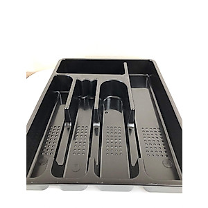 he-home essentials Flatware Tray+lid-Closes Tightly-Silverware Drawer Utensils Organizer with Cover-Cutlery Plastic Tray with Cover lid-Black