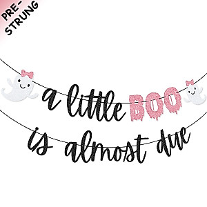 A little Boo Is Almost Due Banner for Halloween Girl Baby Shower Pink Black Girl Halloween Party Decorations