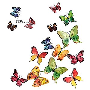 72 PCS Butterfly Wall Stickers, 3D Magnetic Removable Butterfly Wall Decals Fridge Magnet Murals Decoration for Kids Bedroom Nursery Classroom Party Wedding Decor (Multicolor)