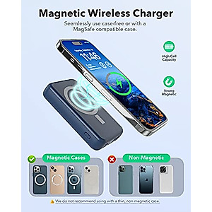 Wireless Portable Charger with Built in Cables,10000mAh Magnetic Power Bank Mini Battery Pack,4 Output 4 Input LED Display USB-C for iPhone 14/13/12/11/X Pro Max/Pro/Mini/Plus Android (Blue)