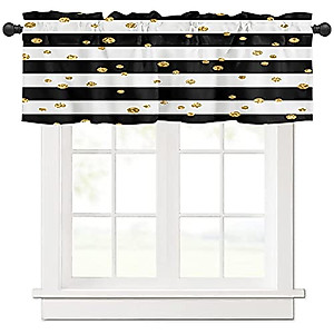 Valances for Windows Kitchen Curtain Valance Rod Pocket Minimalist Black White Stripes Gold Dots Light Filtering Window Treatment Insulated or Home Bedroom Cafe Decor