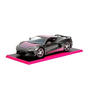 Pink Slips 1:24 2020 Chevy Corvette Stingray Die-Cast Car, Toys for Kids and Adults(Metallic Grey/Pink)