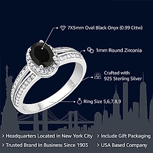 Gem Stone King 925 Sterling Silver Black Onyx Ring | 0.99 Cttw | Oval 7X5MM | Gemstone Birthstone | Wedding Engagement Anniversary Promise Ring For Women | Available In Size 5, 6, 7, 8, 9