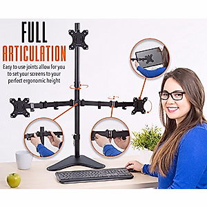 Stand Steady Triple Monitor Desk Stand with Tabletop Base, for Home or Office Use, Height Adjustable Computer Monitor Stand with Full Articulation VESA Mounts, Fits Most LCD/LED Monitors 13-32 Inches