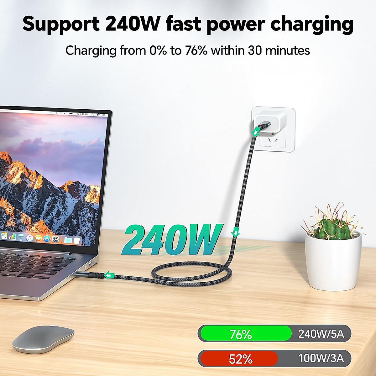 ZDD Thunderbolt 4 Cable 6FT, 240W Charging USB C to USB C Cable, Thunderbolt Certified Compatible with Type-C Power Charging MacBooks, iPad Pro, Hub, Docking, and More, Black