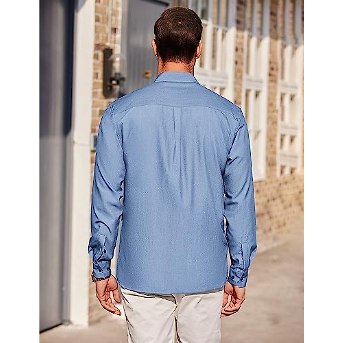 COOFANDY Mens Casual Dress Shirts Slim Fit Button Down Shirt with Two Chest Pockets Light Blue