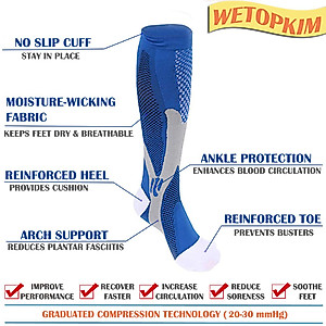Wetopkim Compression Socks for Women & Men (4 Pairs) 20-30 mmHg Best for Athletic, Running,Flight Travel,Cycling(L/XL)