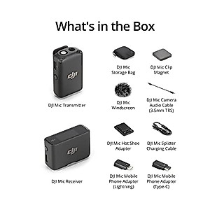 DJI Mic (1 TX + 1 RX), Wireless Lavalier Microphone, 250m (820 ft.) Range, Compact and Ultra-Light, 14-Hour Recording, Wireless Mic for PC, iPhone, Andriod, Cameras, Record Vlogs, Live Stream