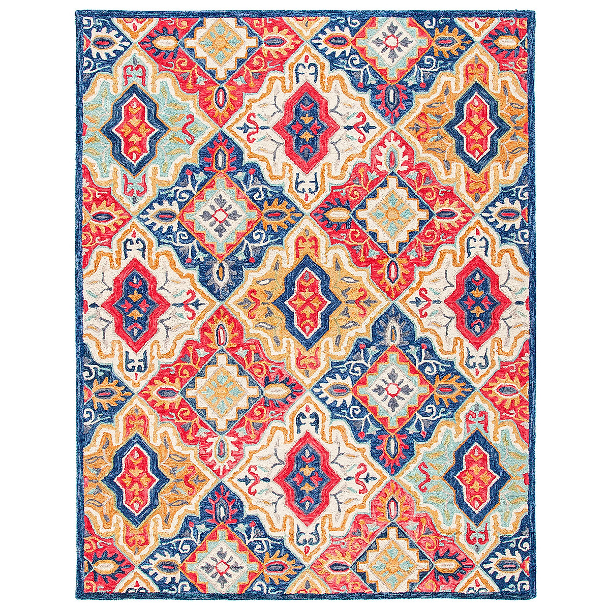 SAFAVIEH Aspen Collection Area Rug - 9' x 12', Blue & Rust, Handmade Boho Wool, Ideal for High Traffic Areas in Living Room, Bedroom (APN526M)