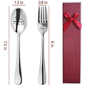 2 Pieces A very Merry Unbirthday to You - Engraved Stainless Spoon and Fork Set, Kitchen Restaurant Long Handle Dinner Spoop and Fork for Friends Sister Birthday Graduation Christmas Gifts