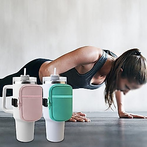 Vidotim Water Bottle Pouch for Stanley Accessories, Running Water Bottle Handheld Caddy Compatible with kinds of Tumbler, Gym Water Bottle (2, Pink+Green, Regualr)