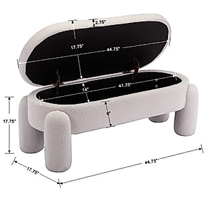 Ya-Home Modern Storage Bench, 44.7 Inch Upholstered Ottoman Bench Sherpa Fabric End of Bed Stool, Cute Entryway Bench for Bedroom Living Room Entryway, White