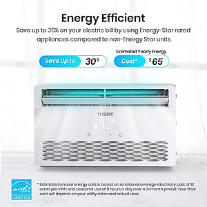 TOSOT 8,000 Air Conditioner Cools up to 350 sq. ft. Quiet, LED, Smart Remote Control, Energy Efficient Window AC, 8000 BTU, White