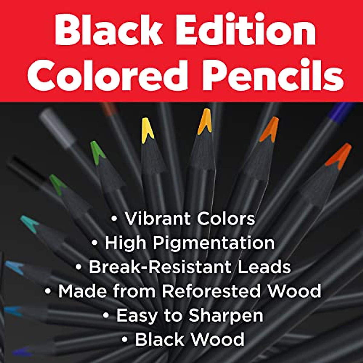 Faber-Castell Black Edition Colored Pencils - 12 Neon and Pastel Colors, Black Wood and Soft Core Lead, Premium Art Colored Pencils for Adult Coloring, Kids, Hobby Artists and Beginners
