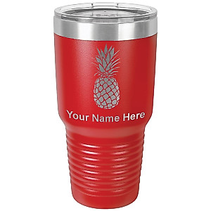 LaserGram 30oz Vacuum Insulated Tumbler Mug, Pineapple, Personalized Engraving Included (Red)