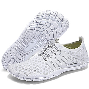 Racqua Water Shoes Quick Dry Barefoot Beach Aqua Sport Swim Surf Pool Hiking Diving Walking for Men Women White 8.5 Women/7.5 Men