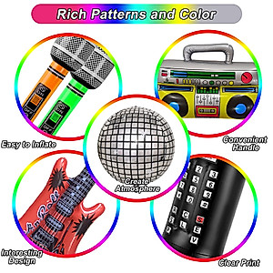 Amandir 80s 90s Theme Party Decorations, 90Pcs Balloon Garland Kit 6PCS Inflatable Disco Ball Radio Boom Box Retro Mobile Phone Guitar Microphone Balloons for Back to 80s 90s Hip Hop Birthday Supplies