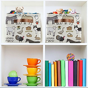 xigua Farm Animals Storage Basket Storage Bin Organizer Basket, Foldable Rectangular Storage Box with Handles for Home Office