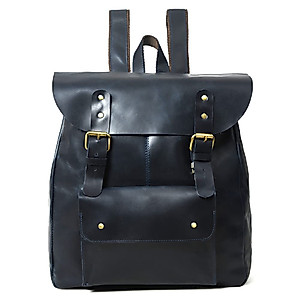 Gratlin 14 Inch Small Leather Backpack for Men | Full Grain Buffalo Leather Backpack Purse for Women Men | Vintage Travel Rucksack Casual Daypack| Blue Leather Backpack for Women