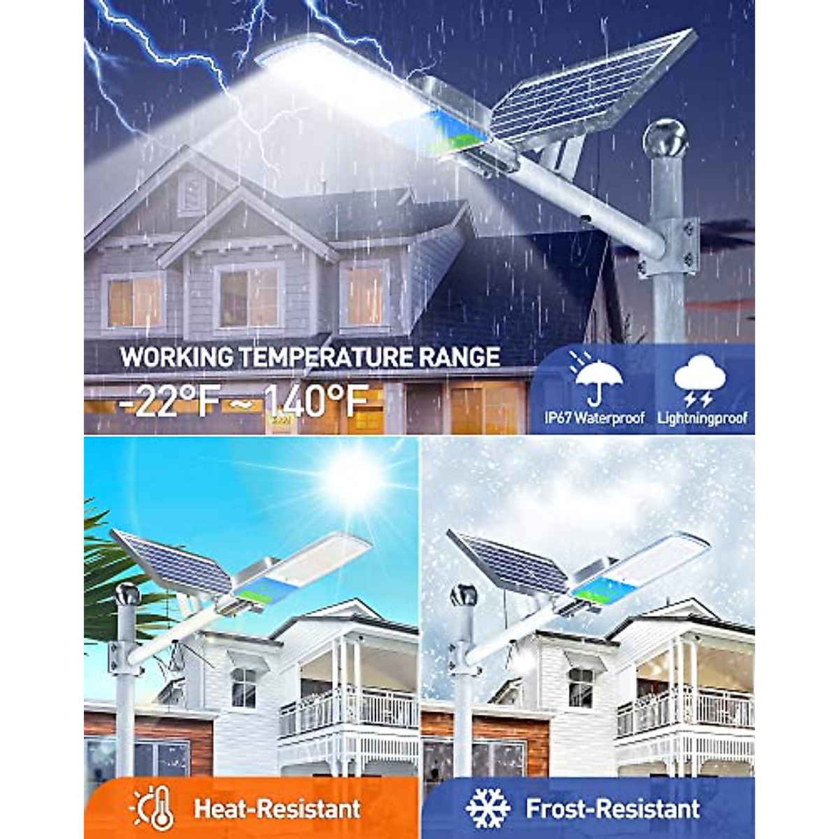 OKPRO S-480J 1000W Solar Street Lights Outdoor Waterproof, 6500K 100000LM Outdoor LED Street Light Dusk to Dawn, LED Wide Angle Lamp with Remote Control, for Parking Lot