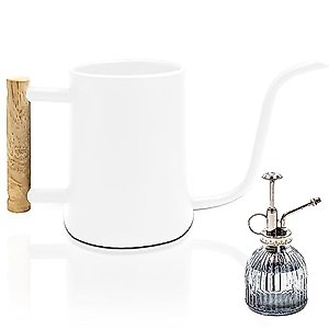 Watering can Indoor Plants,Indoor Watering Can for Plant,35 oz/1000 ml Stainless Steel Watering can Long Spout with Small Vintage Glass Plant Spray Bottle(White)
