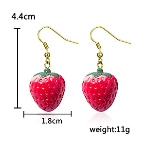 MALOYANVE 3D Strawberry Acrylic Earring for Women Cute Stereoscopic Red Strawberry Simulated Resin Fruit Dangle Earring, Country Style Ear Hook Jewelry (Stawberry)