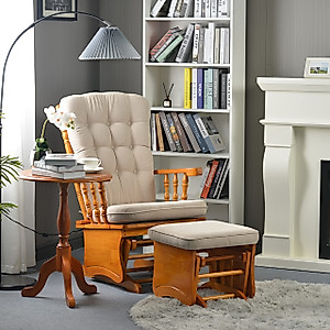 Wlvos Anti-Pinching Glider Chair for Nursery, Wood Glider Rocker with Ottoman Set, Nursery Rocking Chair for Living Rooms, Bedrooms (Antique Brown)