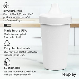 Re-Play Made in USA 10 Oz. Sippy Cups for Toddlers, Set of 3 - Reusable Spill Proof Cups for Kids, Dishwasher/Microwave Safe - Hard Spout Sippy Cups for Toddlers 3.13" x 6.25", Modern Mint