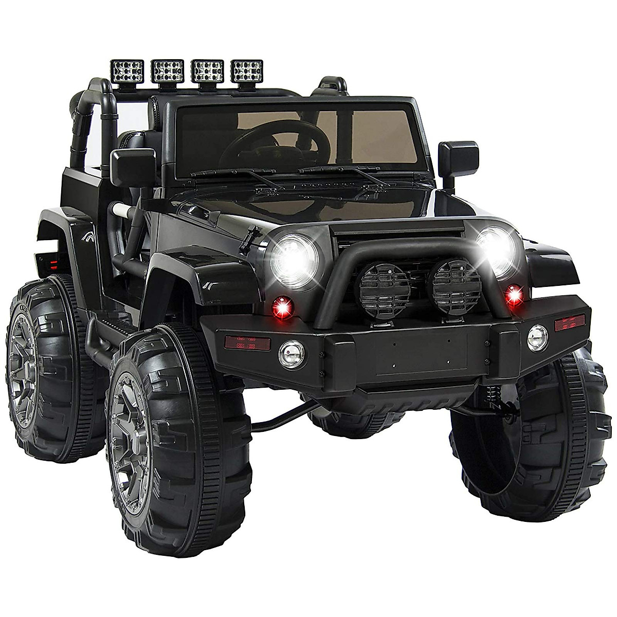 HONEY JOY 12V Ride On Truck, Battery Powered Electric Cars for Kids, Spring Suspension, MP3, LED Lights, Remote Control, Openable Door, Safety Belt, Toddler 4 Wheeler Ride On Toys Car for Boys Girls