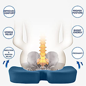Coblem Seat Cushion for Office Chair,Gel Enhanced Seat Cushion,Office Chair Cushions Butt Pillow for Long Sitting, Memory Foam Chair Pad for Back, Coccyx, Tailbone Pain Relief (Blue)