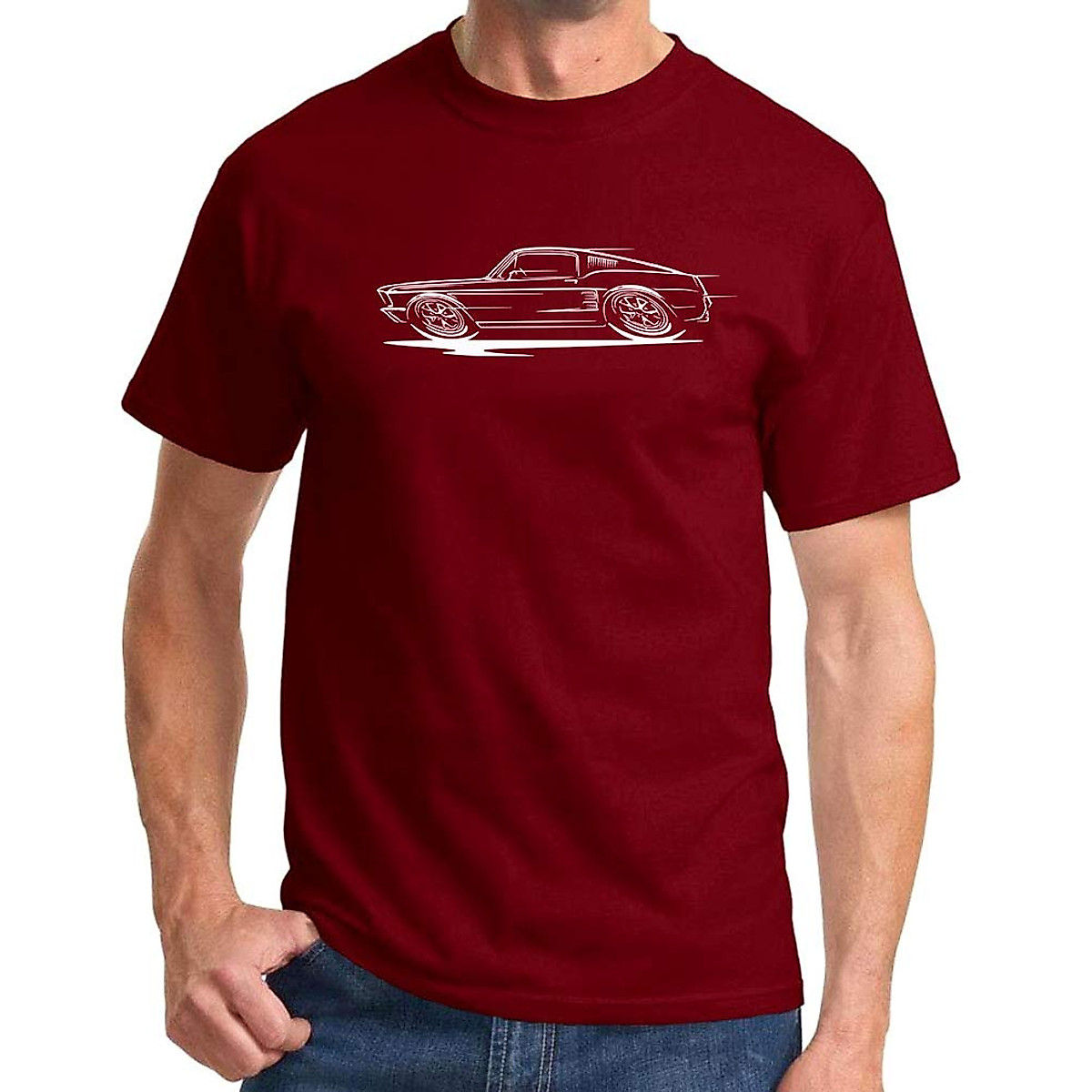 1967 1968 Ford Mustang Fastback Redline Design Print Tshirt Large Maroon