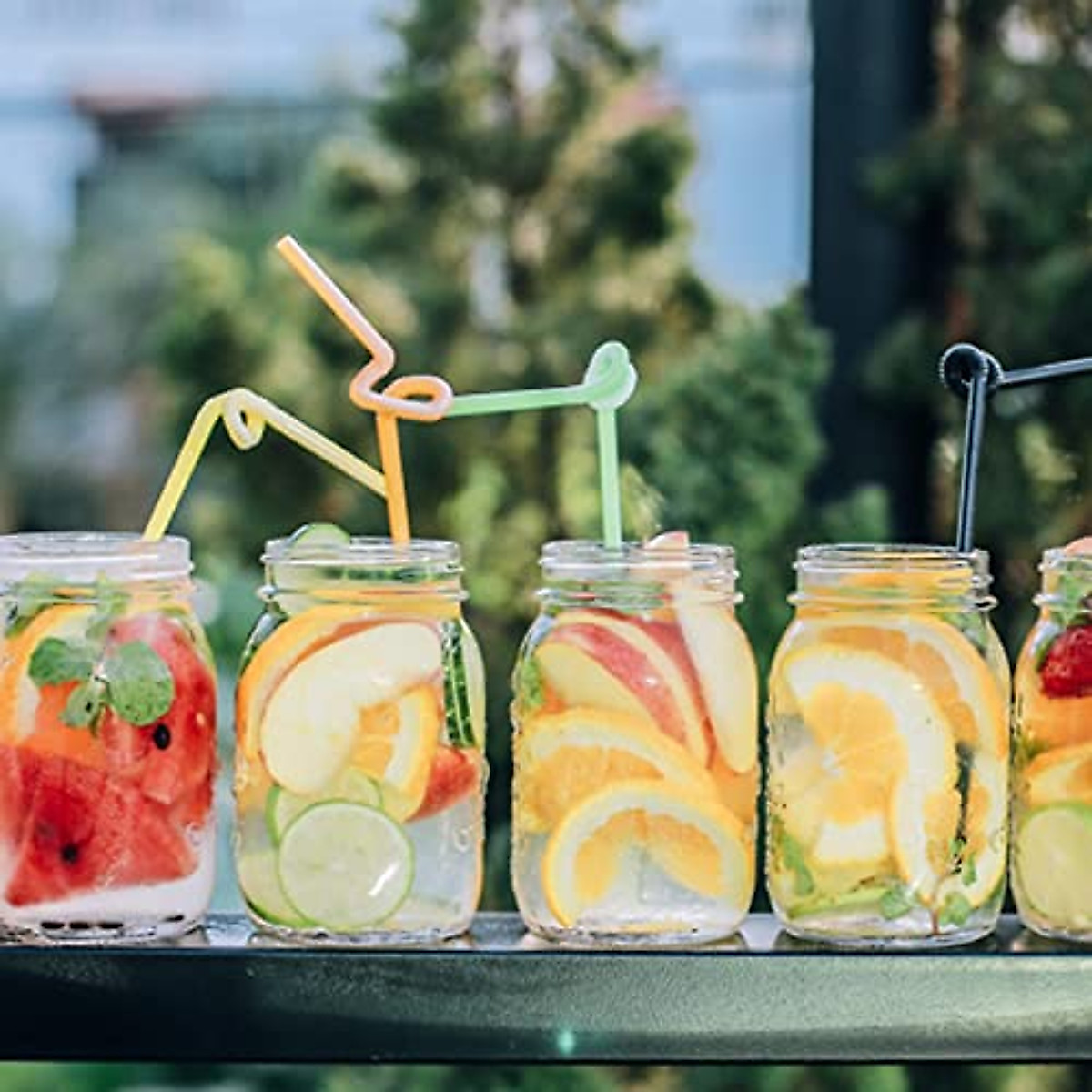 Dicunoy Set of 6 Drinking Mason Jar with Lids and Straws, 16OZ Wide Mouth Glass Bubble Tea Cup, Reusable Smoothie Cups, Canning Jars for Preserving, Meal Prep, Overnight Oats, Jam