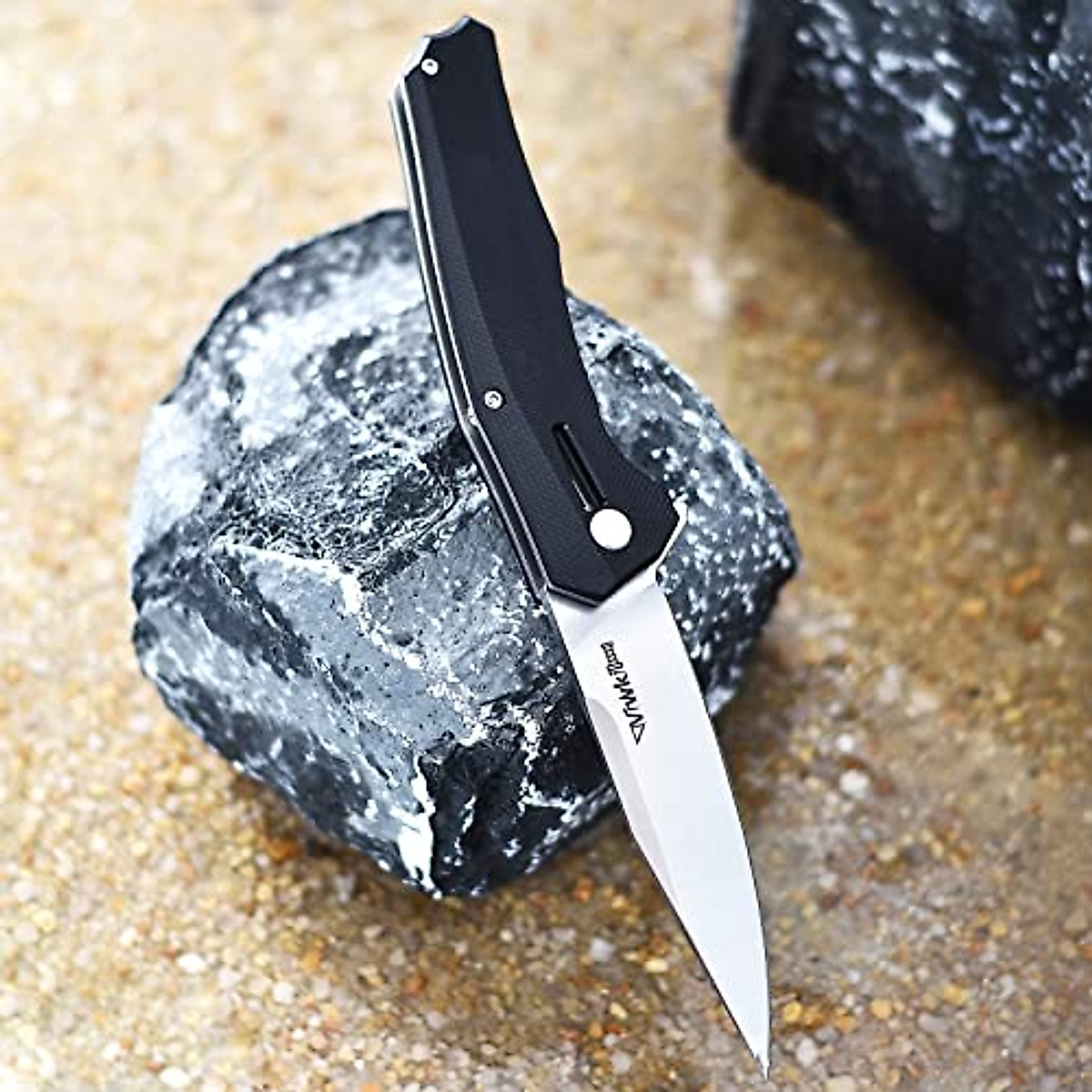 Viwki Pocket Folding Knife, 3.54" inch 8CR14MOV Stainless Steel Blade with G10 Handle and Button Lock for Outdoor Tactical Survival Hunting and EDC 3.7 oz