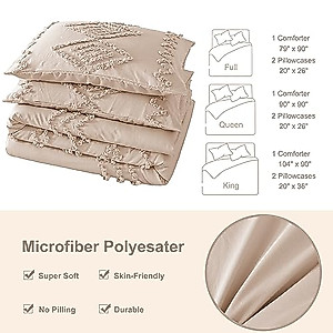 PERFEMET Beige Cream Comforter Set for King Size Bed - 3 Pieces Tufted Boho Farmhouse Bedding Set, Geometric Fluffy Rustic Bed Set for Bedroom