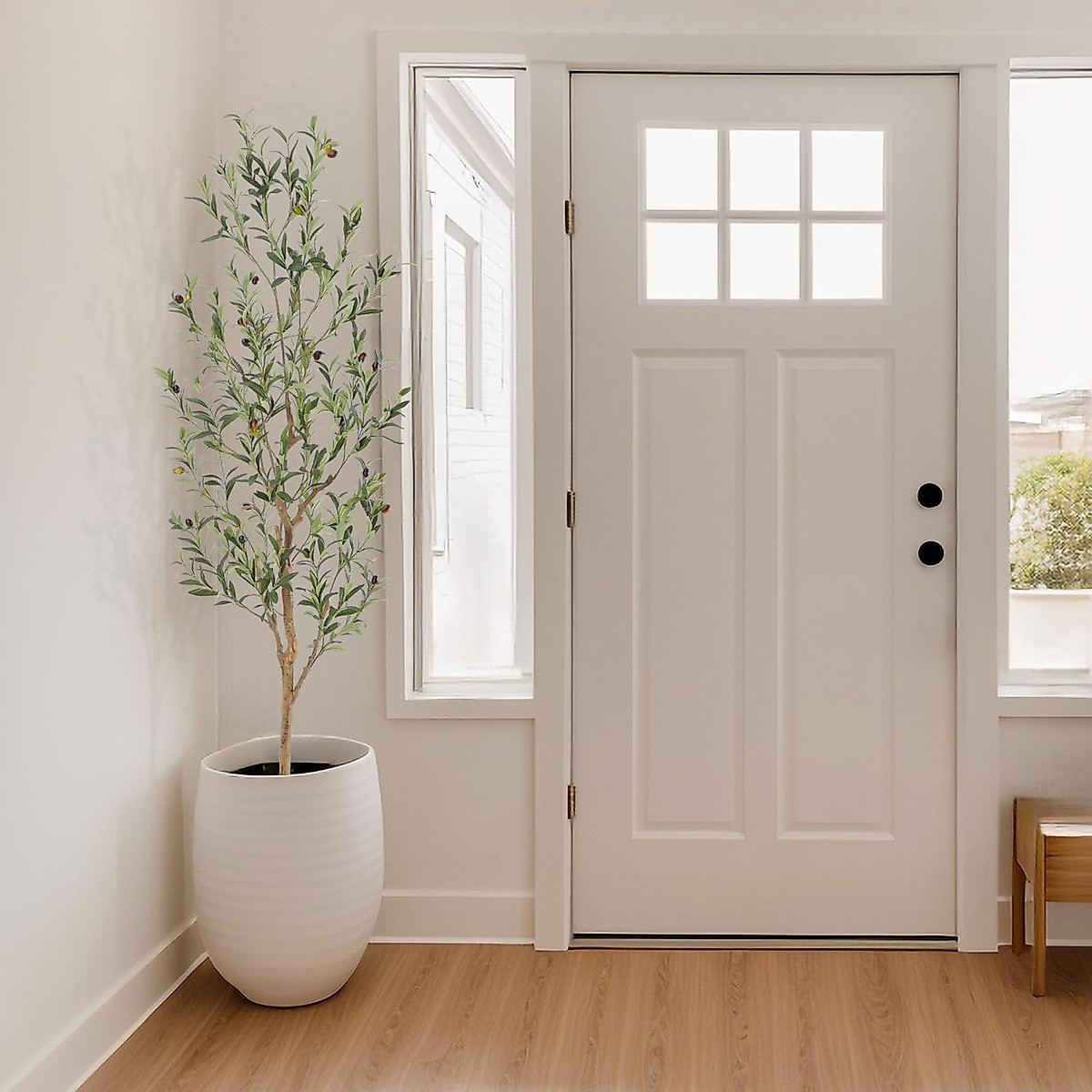 Bellacat Faux Olive Tree 6ft，Olive Trees Artificial Indoor with Natural Wood Trunk and Realistic Leaves and Fruits. 6 Feet(72in) Fake Olive Tree for Home House Office Décor.