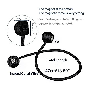 Aosivm Magnetic Curtain tiebacks,Curtain tie Backs,tiebacks for Drapes or Curtains Elegant Decorative Home Bedroom Office (Black, 2)