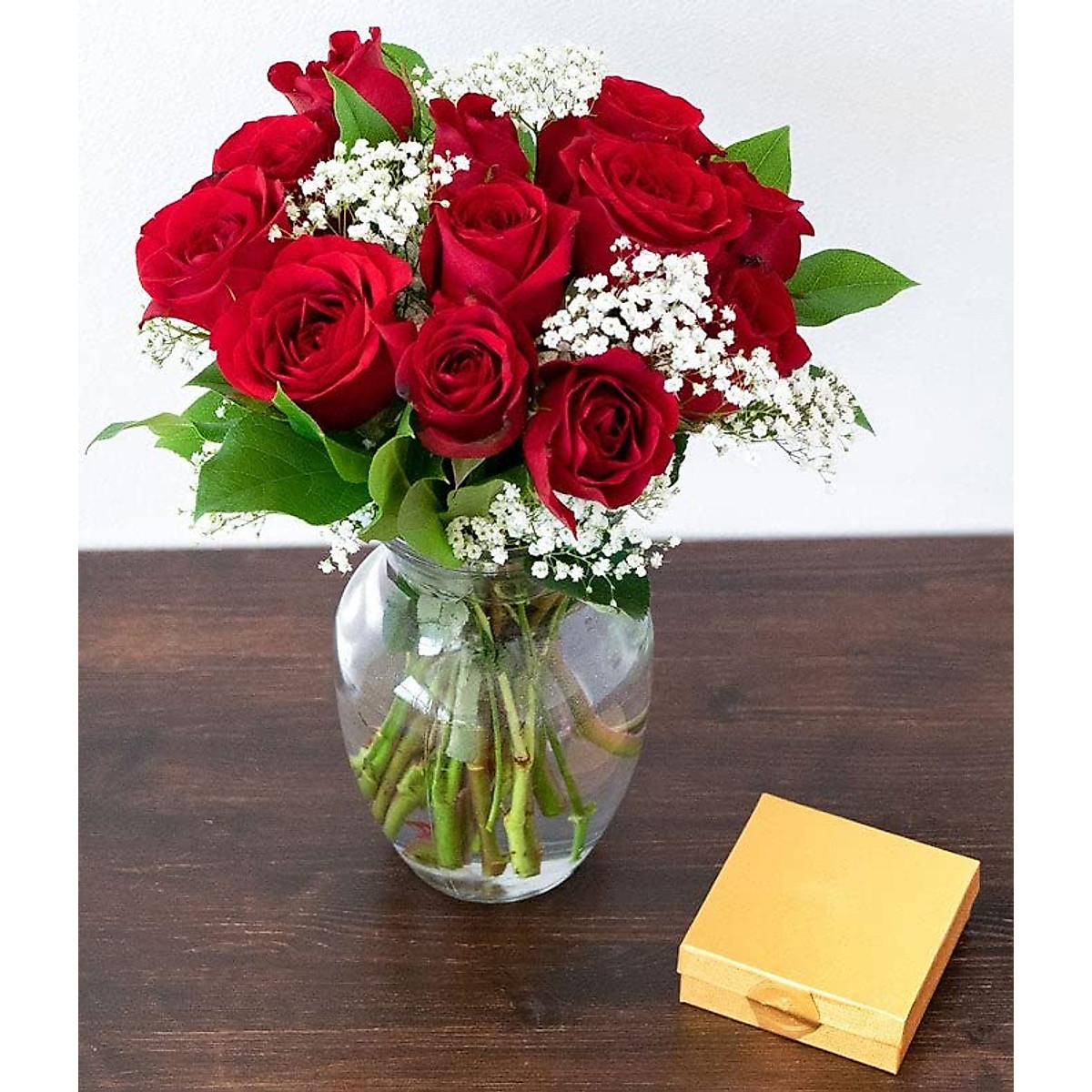 DELIVERY BY FRIDAY, 8/23 GUARANTEED IF ORDER PLACED BY 8/22 BEFORE 2PM EST From You Flowers - One Dozen Red Roses with Chocolates with Glass Vase (Fresh Flowers) Birthday, Anniversary, Get Well,