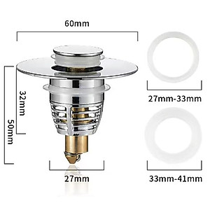 Fits Any 1.06” to 1.61” Wide tub Drain Stainless Steel Sink Cover, pop-up Universal Odor Resistant Sink Drain with Silicone Gasket Shower Cap 27-41mm/1.06-1.61inch (M3-Q2DM-FTCY)